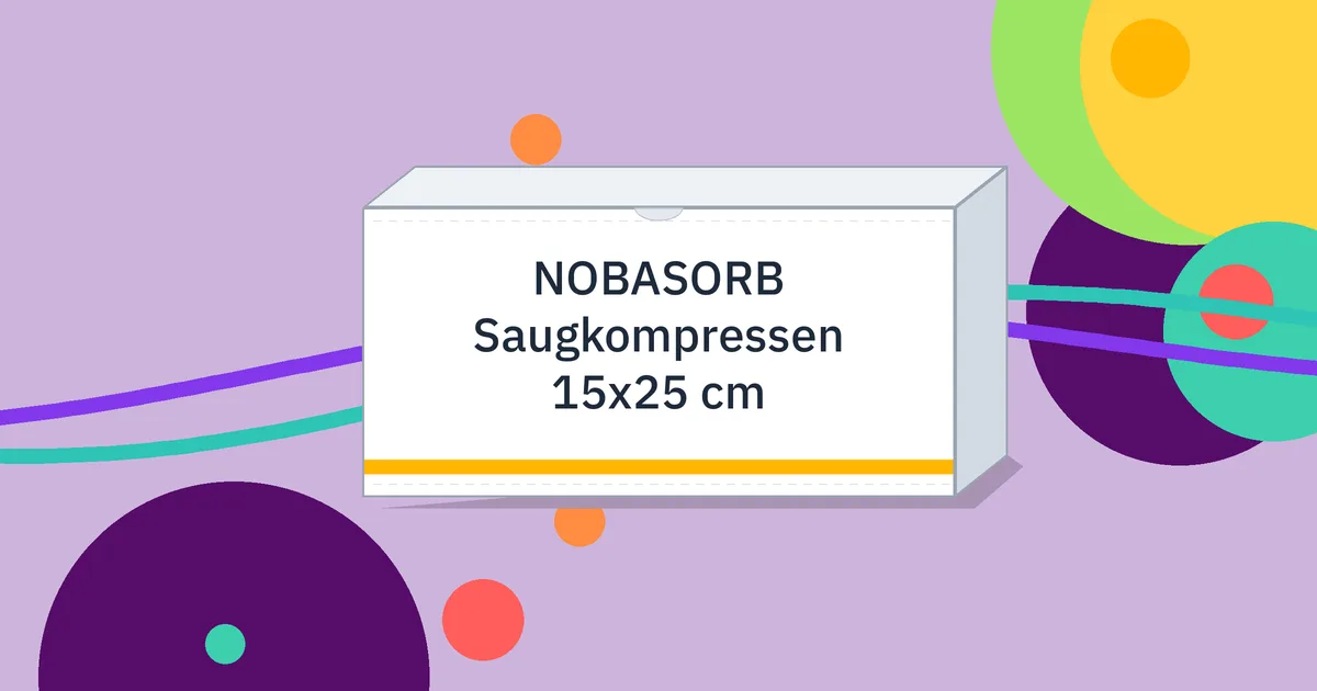 Symbolbild: Packung mit der Aufschrift NOBASORB Saugkompressen 15x25 cm (PZN 13981583) – Verfügbarkeit und Bezug in Apotheken in Frankfurt am Main