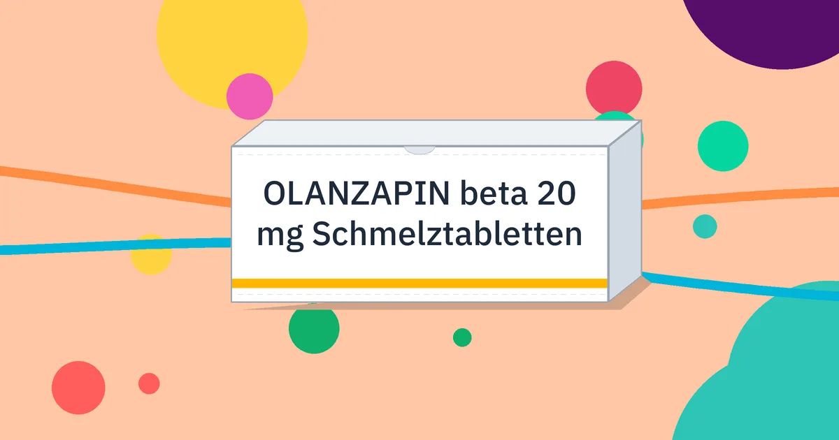 Symbolbild: Packung mit der Aufschrift OLANZAPIN beta 20 mg Schmelztabletten (PZN 08833254) – Verfügbarkeit und Bezug in Apotheken in Frankfurt am Main