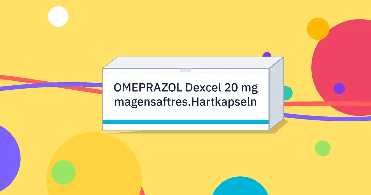 Symbolbild: Packung mit der Aufschrift OMEPRAZOL Dexcel 20 mg magensaftres.Hartkapseln (PZN 07745878) – Verfügbarkeit und Bezug in Apotheken in Frankfurt am Main