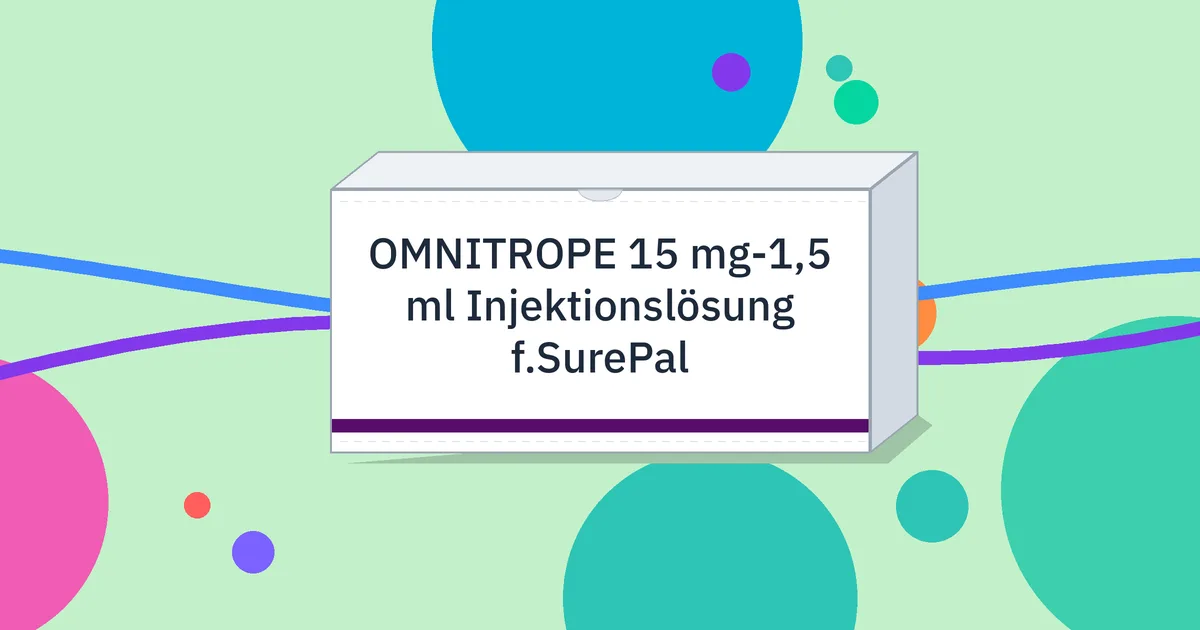 Symbolbild: Packung mit der Aufschrift OMNITROPE 15 mg-1,5 ml Injektionslösung f.SurePal (PZN 13625517) – Verfügbarkeit und Bezug in Apotheken in Frankfurt am Main