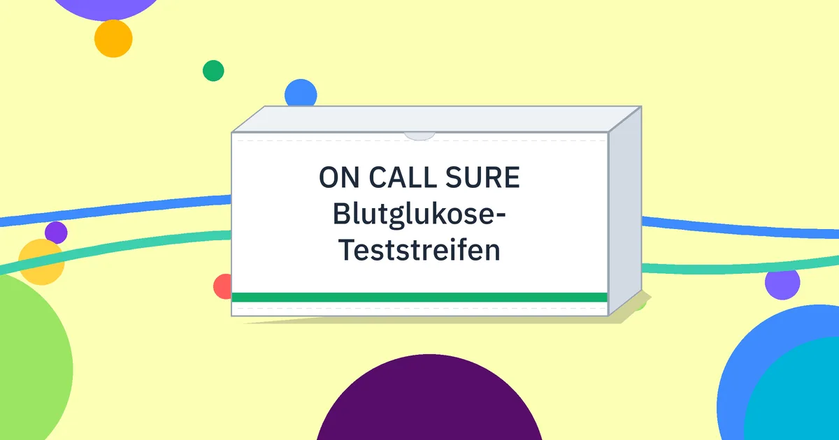 Symbolbild: Packung mit der Aufschrift ON CALL SURE Blutglukose-Teststreifen (PZN 17976917) – Verfügbarkeit und Bezug in Apotheken in Frankfurt am Main