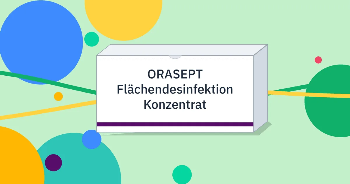 Symbolbild: Packung mit der Aufschrift ORASEPT Flächendesinfektion Konzentrat (PZN 11029171) – Verfügbarkeit und Bezug in Apotheken in Frankfurt am Main