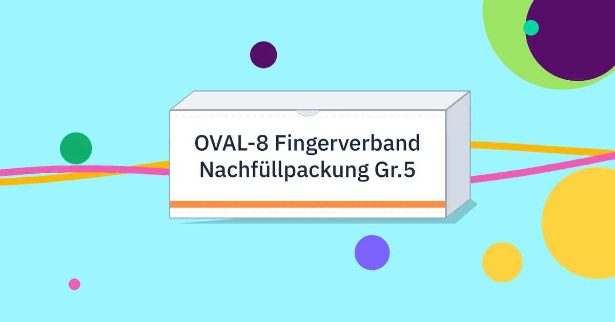 Symbolbild: Packung mit der Aufschrift OVAL-8 Fingerverband Nachfüllpackung Gr.5 (PZN 12775597) – Verfügbarkeit und Bezug in Apotheken in Frankfurt am Main
