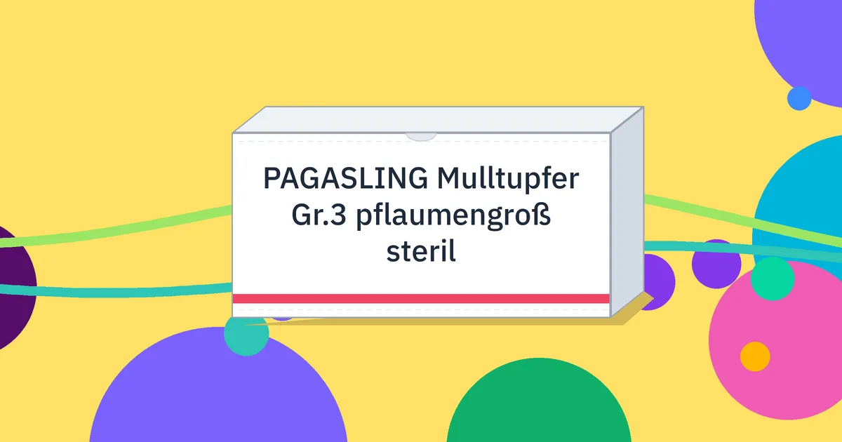 Symbolbild: Packung mit der Aufschrift PAGASLING Mulltupfer Gr.3 pflaumengroß steril (PZN 19533437) – Verfügbarkeit und Bezug in Apotheken in Frankfurt am Main