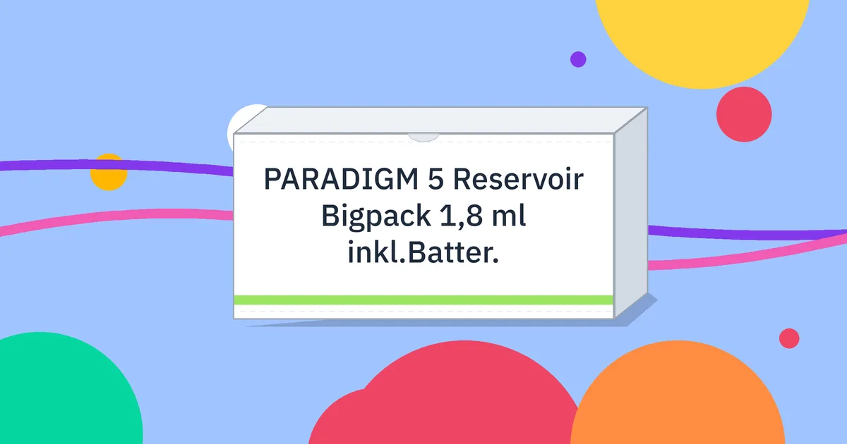 Symbolbild: Packung mit der Aufschrift PARADIGM 5 Reservoir Bigpack 1,8 ml inkl.Batter. (PZN 03276607) – Verfügbarkeit und Bezug in Apotheken in Frankfurt am Main