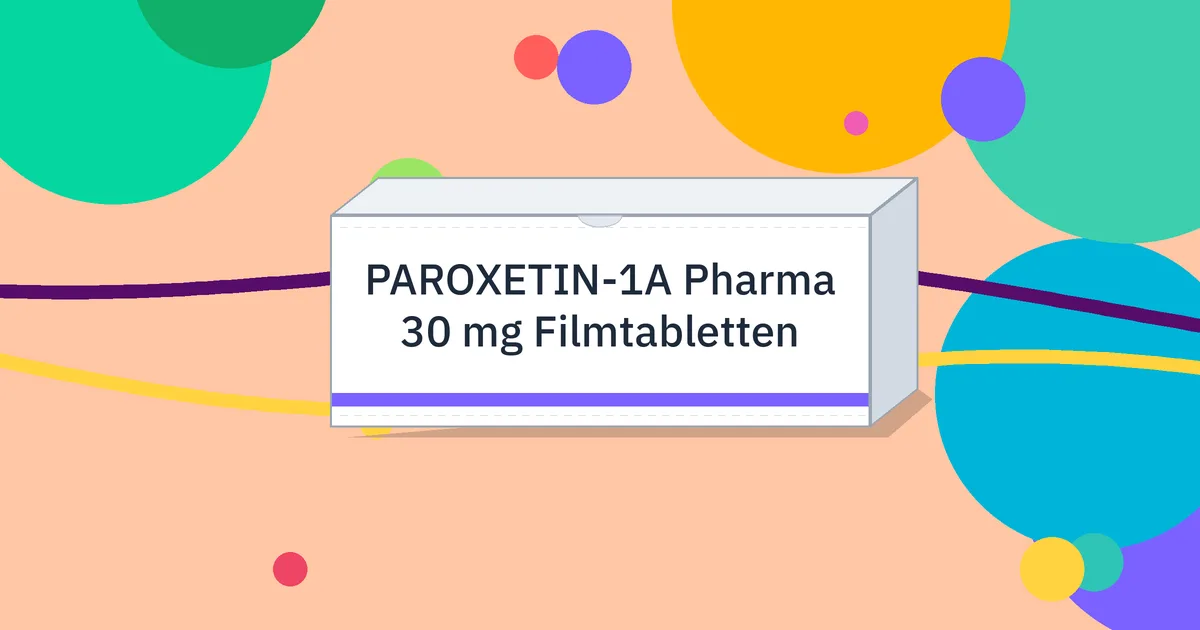 Symbolbild: Packung mit der Aufschrift PAROXETIN-1A Pharma 30 mg Filmtabletten (PZN 03792616) – Verfügbarkeit und Bezug in Apotheken in Frankfurt am Main