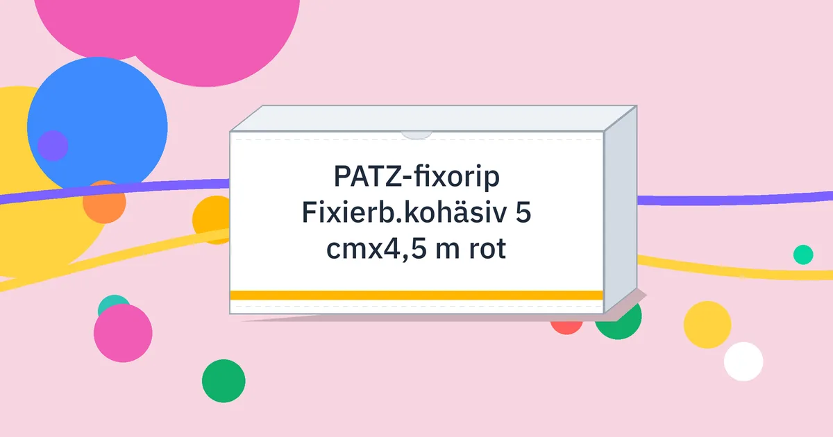 Symbolbild: Packung mit der Aufschrift PATZ-fixorip Fixierb.kohäsiv 5 cmx4,5 m rot (PZN 10786881) – Verfügbarkeit und Bezug in Apotheken in Frankfurt am Main