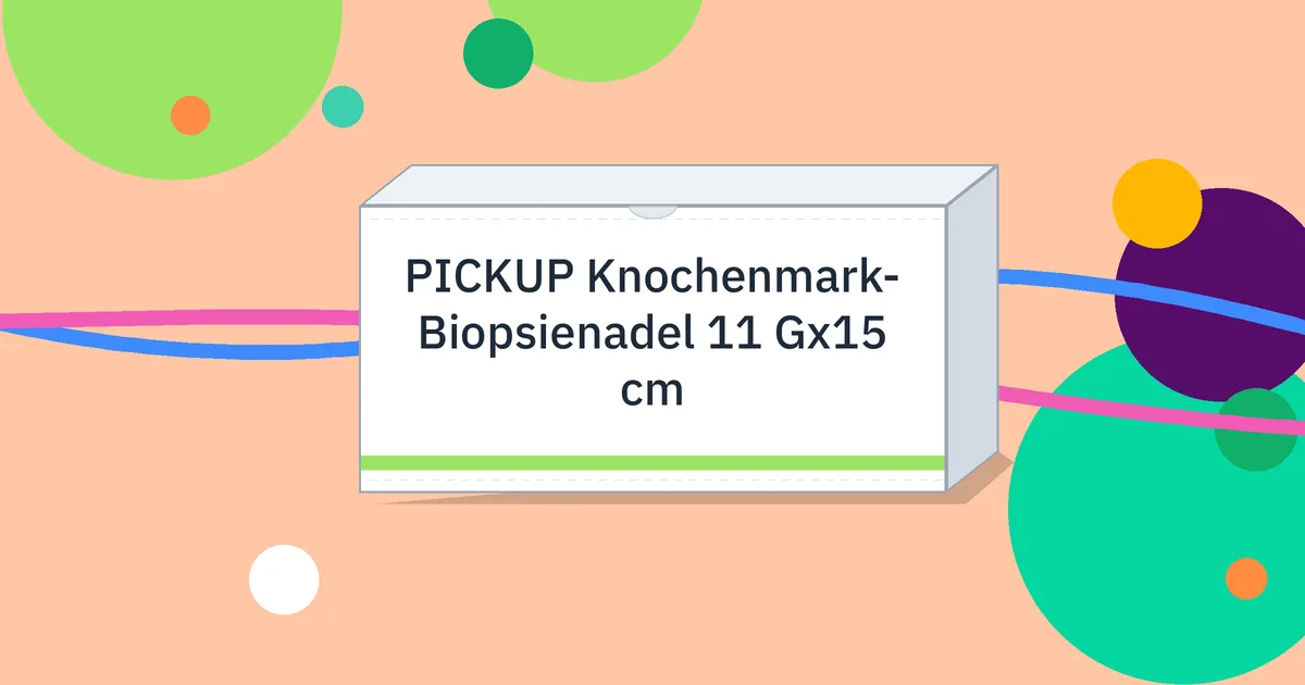 Symbolbild: Packung mit der Aufschrift PICKUP Knochenmark-Biopsienadel 11 Gx15 cm (PZN 19276271) – Verfügbarkeit und Bezug in Apotheken in Frankfurt am Main