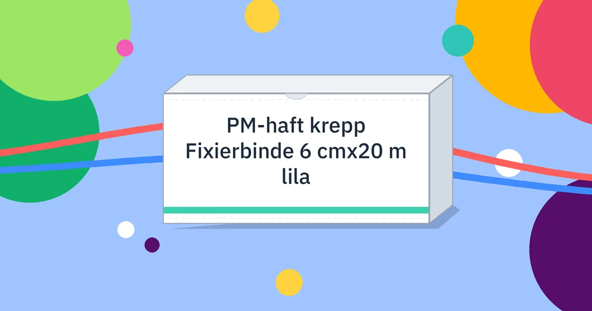 Symbolbild: Packung mit der Aufschrift PM-haft krepp Fixierbinde 6 cmx20 m lila (PZN 18846513) – Verfügbarkeit und Bezug in Apotheken in Frankfurt am Main