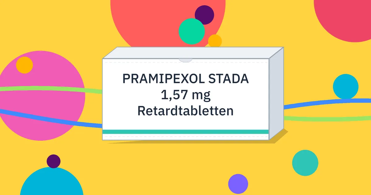 Symbolbild: Packung mit der Aufschrift PRAMIPEXOL STADA 1,57 mg Retardtabletten (PZN 16733041) – Verfügbarkeit und Bezug in Apotheken in Frankfurt am Main