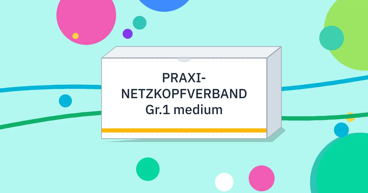 Symbolbild: Packung mit der Aufschrift PRAXI-NETZKOPFVERBAND Gr.1 medium (PZN 12827526) – Verfügbarkeit und Bezug in Apotheken in Frankfurt am Main