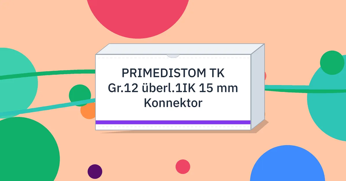 Symbolbild: Packung mit der Aufschrift PRIMEDISTOM TK Gr.12 überl.1IK 15 mm Konnektor (PZN 10209646) – Verfügbarkeit und Bezug in Apotheken in Frankfurt am Main