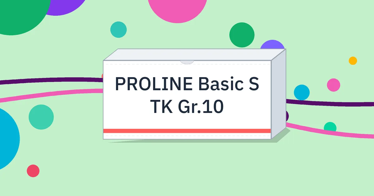 Symbolbild: Packung mit der Aufschrift PROLINE Basic S TK Gr.10 (PZN 18906037) – Verfügbarkeit und Bezug in Apotheken in Frankfurt am Main