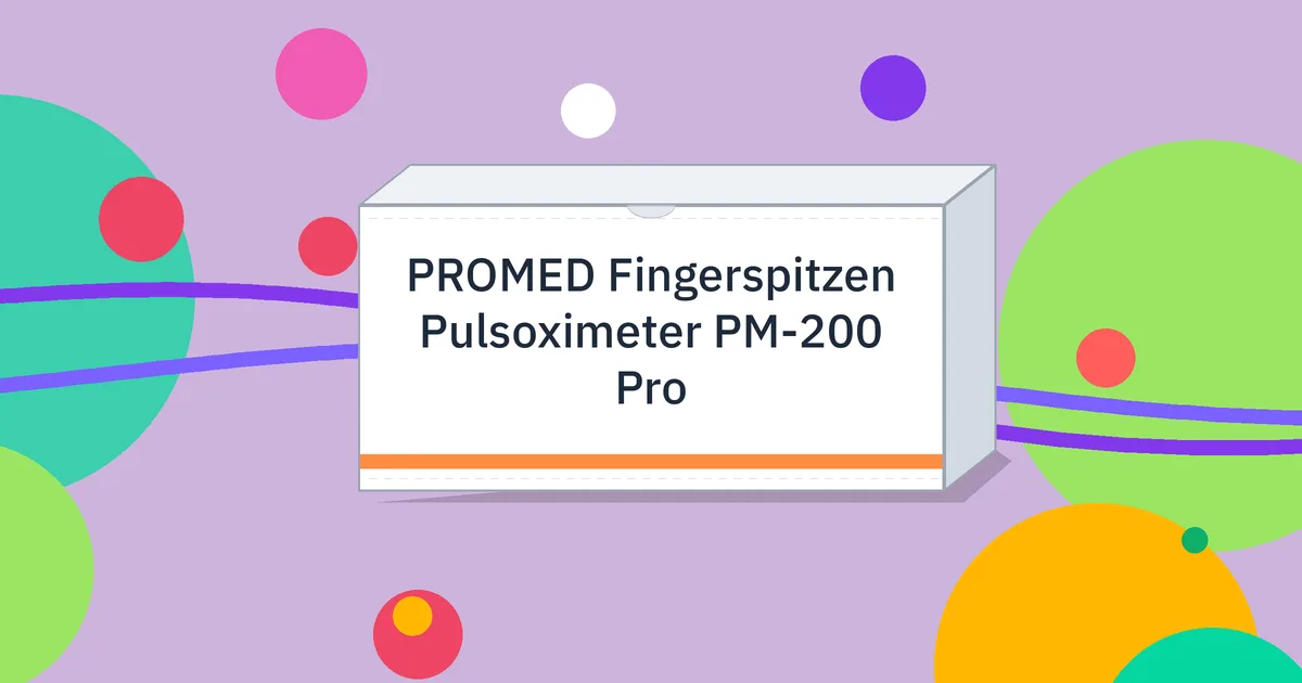 Symbolbild: Packung mit der Aufschrift PROMED Fingerspitzen Pulsoximeter PM-200 Pro (PZN 18268312) – Verfügbarkeit und Bezug in Apotheken in Frankfurt am Main