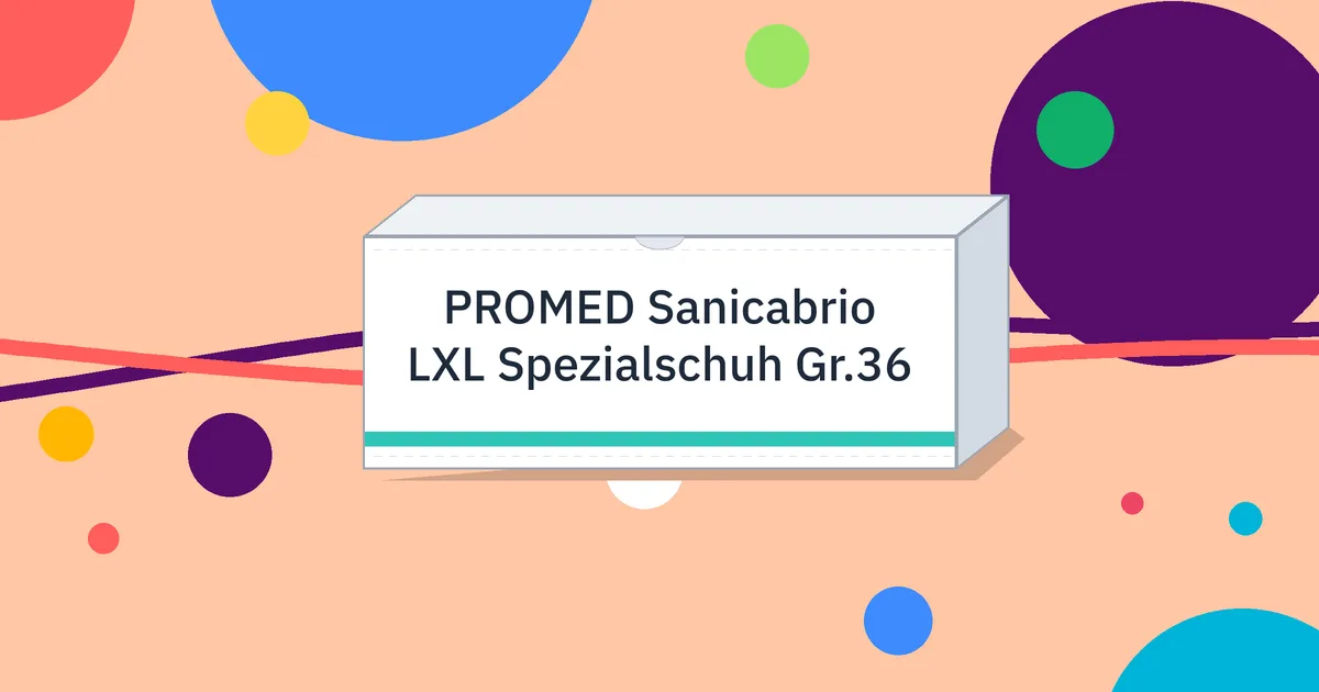 Symbolbild: Packung mit der Aufschrift PROMED Sanicabrio LXL Spezialschuh Gr.36 (PZN 05481837) – Verfügbarkeit und Bezug in Apotheken in Frankfurt am Main
