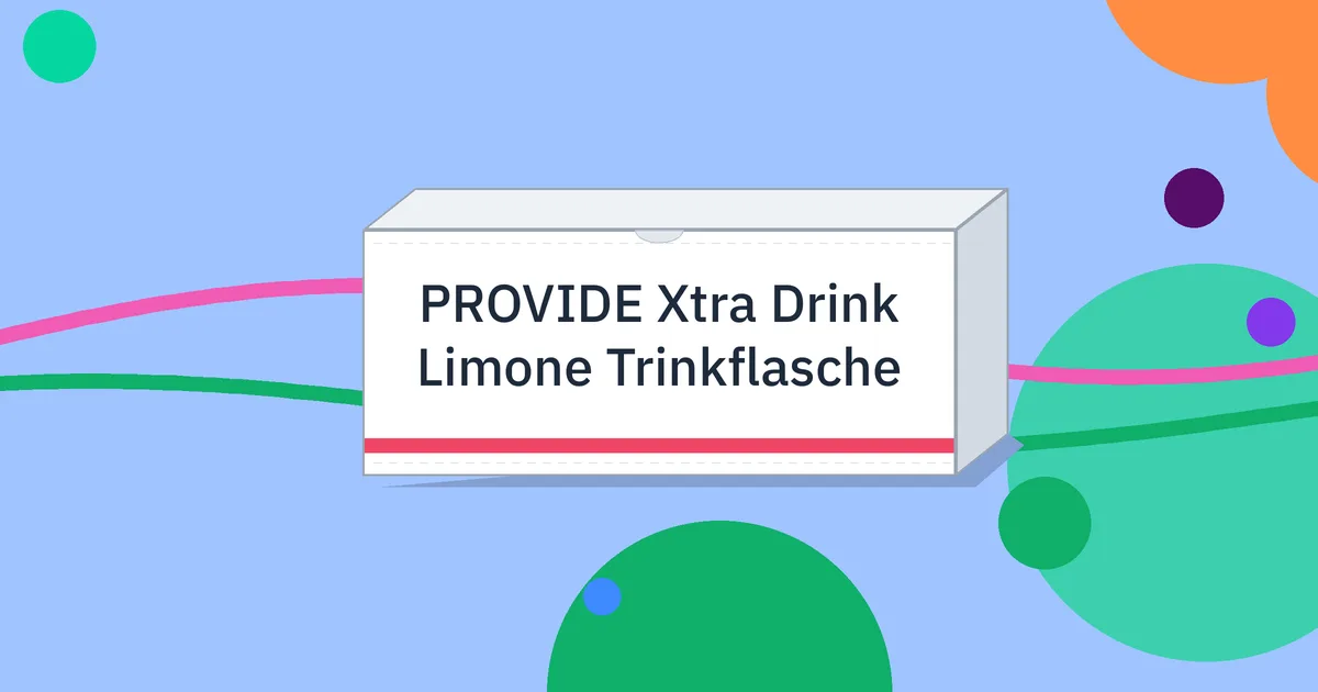 Symbolbild: Packung mit der Aufschrift PROVIDE Xtra Drink Limone Trinkflasche (PZN 06411968) – Verfügbarkeit und Bezug in Apotheken in Frankfurt am Main
