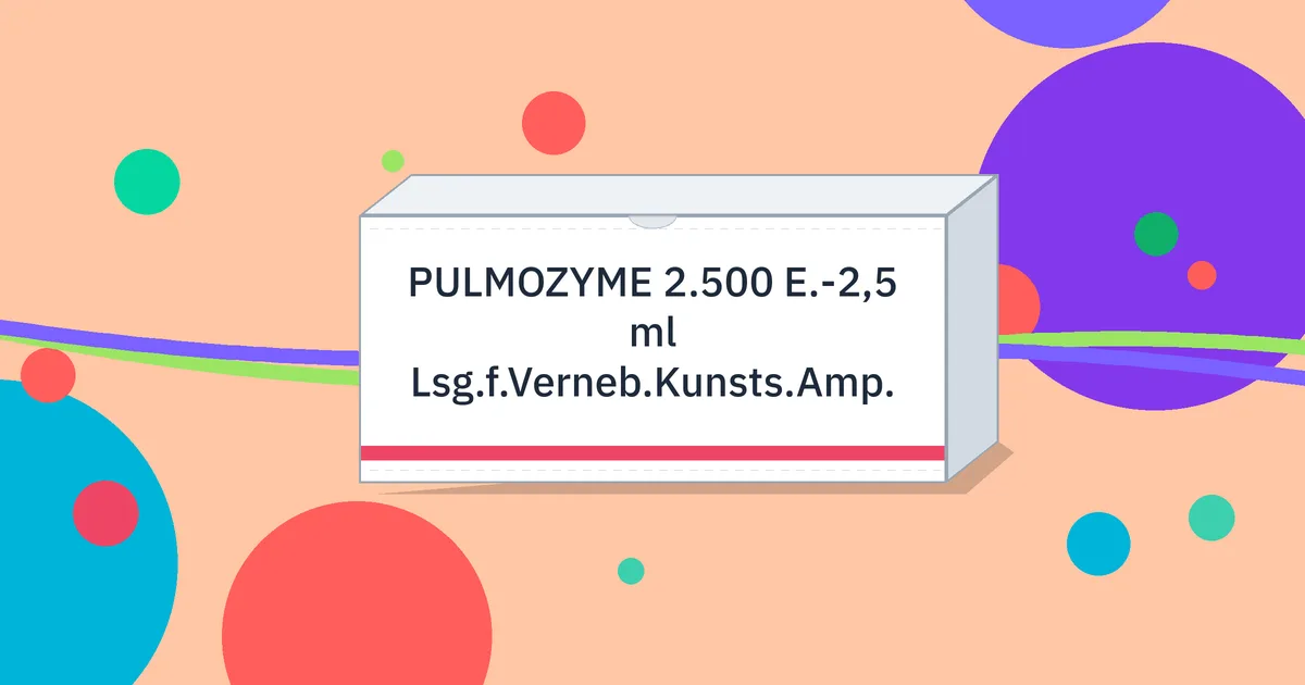 Symbolbild: Packung mit der Aufschrift PULMOZYME 2.500 E.-2,5 ml Lsg.f.Verneb.Kunsts.Amp. (PZN 15568290) – Verfügbarkeit und Bezug in Apotheken in Frankfurt am Main