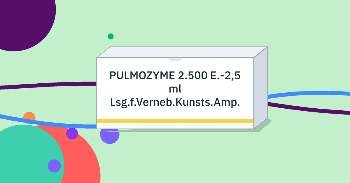 Symbolbild: Packung mit der Aufschrift PULMOZYME 2.500 E.-2,5 ml Lsg.f.Verneb.Kunsts.Amp. (PZN 20799382) – Verfügbarkeit und Bezug in Apotheken in Frankfurt am Main