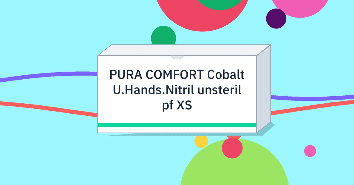 Symbolbild: Packung mit der Aufschrift PURA COMFORT Cobalt U.Hands.Nitril unsteril pf XS (PZN 15620493) – Verfügbarkeit und Bezug in Apotheken in Frankfurt am Main