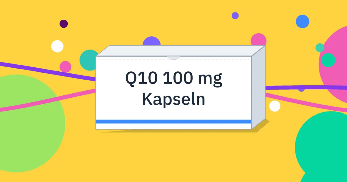 Symbolbild: Packung mit der Aufschrift Q10 100 mg Kapseln (PZN 19553345) – Verfügbarkeit und Bezug in Apotheken in Frankfurt am Main