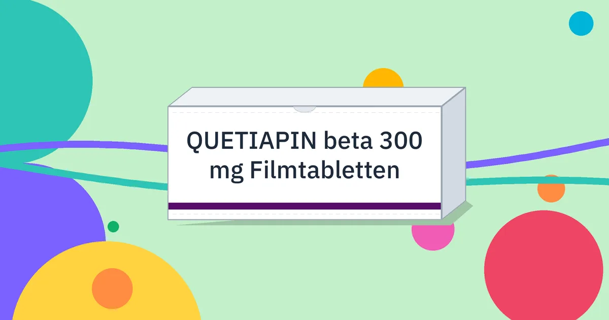 Symbolbild: Packung mit der Aufschrift QUETIAPIN beta 300 mg Filmtabletten (PZN 09284772) – Verfügbarkeit und Bezug in Apotheken in Frankfurt am Main
