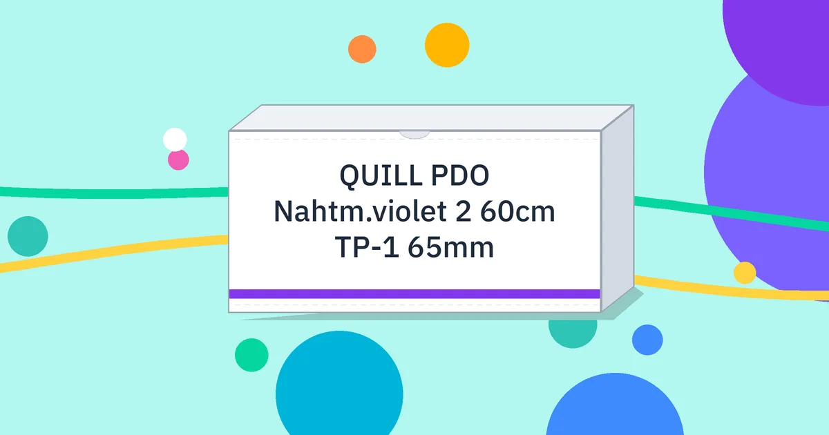 Symbolbild: Packung mit der Aufschrift QUILL PDO Nahtm.violet 2 60cm TP-1 65mm (PZN 17990372) – Verfügbarkeit und Bezug in Apotheken in Frankfurt am Main