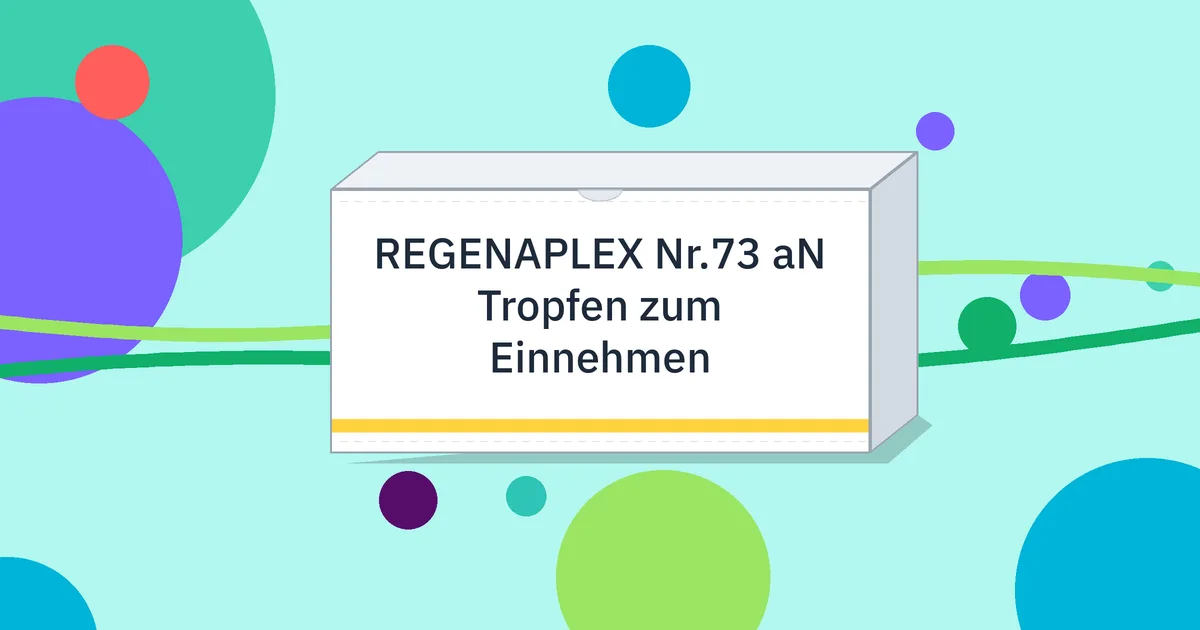Symbolbild: Packung mit der Aufschrift REGENAPLEX Nr.73 aN Tropfen zum Einnehmen (PZN 04692897) – Verfügbarkeit und Bezug in Apotheken in Frankfurt am Main