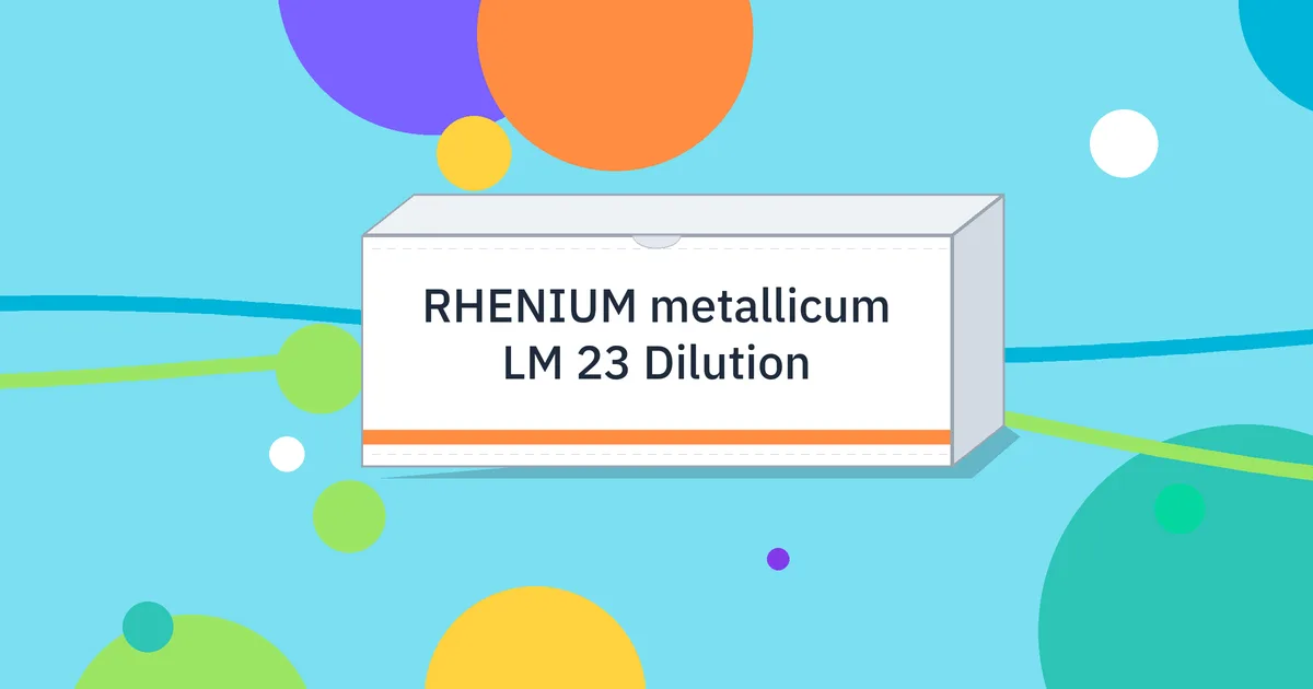 Symbolbild: Packung mit der Aufschrift RHENIUM metallicum LM 23 Dilution (PZN 13049120) – Verfügbarkeit und Bezug in Apotheken in Frankfurt am Main