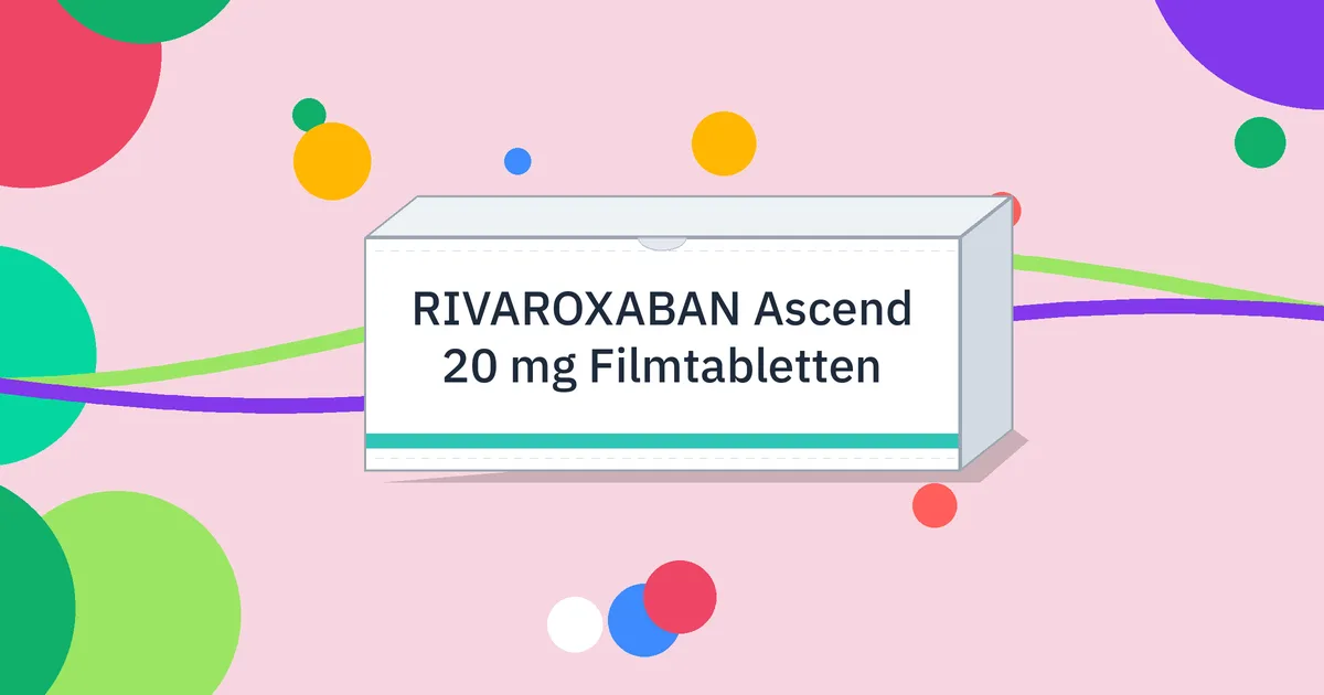 Symbolbild: Packung mit der Aufschrift RIVAROXABAN Ascend 20 mg Filmtabletten (PZN 20162041) – Verfügbarkeit und Bezug in Apotheken in Frankfurt am Main