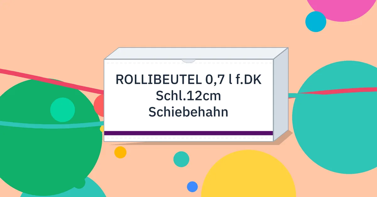 Symbolbild: Packung mit der Aufschrift ROLLIBEUTEL 0,7 l f.DK Schl.12cm Schiebehahn (PZN 06095378) – Verfügbarkeit und Bezug in Apotheken in Frankfurt am Main