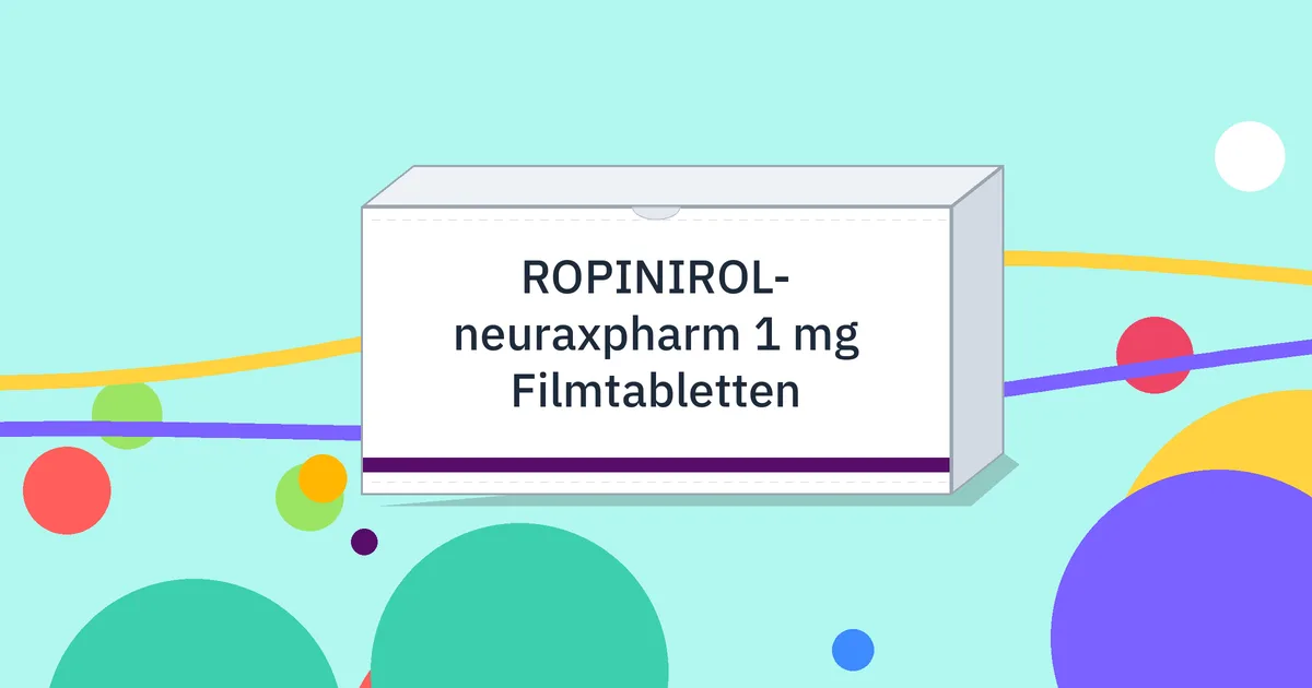 Symbolbild: Packung mit der Aufschrift ROPINIROL-neuraxpharm 1 mg Filmtabletten (PZN 00474790) – Verfügbarkeit und Bezug in Apotheken in Frankfurt am Main
