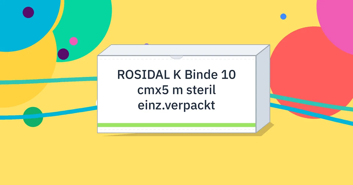 Symbolbild: Packung mit der Aufschrift ROSIDAL K Binde 10 cmx5 m steril einz.verpackt (PZN 19703603) – Verfügbarkeit und Bezug in Apotheken in Frankfurt am Main
