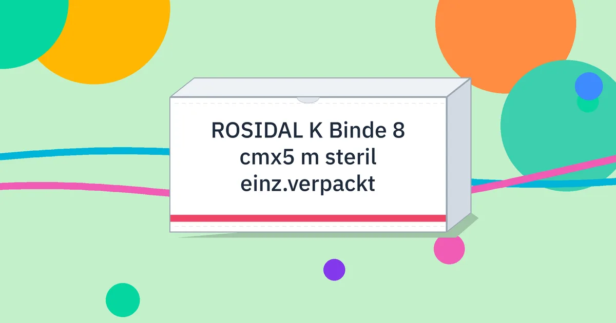 Symbolbild: Packung mit der Aufschrift ROSIDAL K Binde 8 cmx5 m steril einz.verpackt (PZN 04780578) – Verfügbarkeit und Bezug in Apotheken in Frankfurt am Main