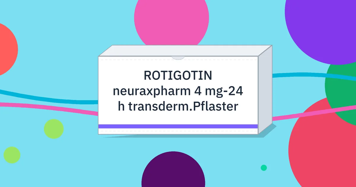 Symbolbild: Packung mit der Aufschrift ROTIGOTIN neuraxpharm 4 mg-24 h transderm.Pflaster (PZN 01147426) – Verfügbarkeit und Bezug in Apotheken in Frankfurt am Main