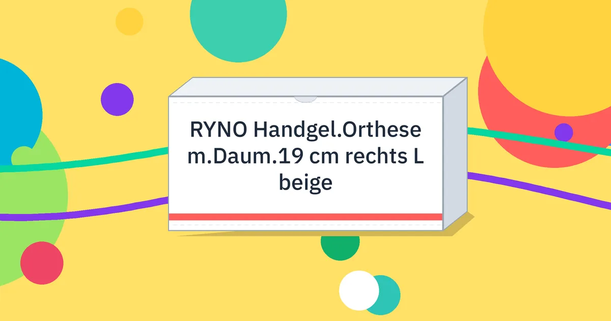 Symbolbild: Packung mit der Aufschrift RYNO Handgel.Orthese m.Daum.19 cm rechts L beige (PZN 09108667) – Verfügbarkeit und Bezug in Apotheken in Frankfurt am Main