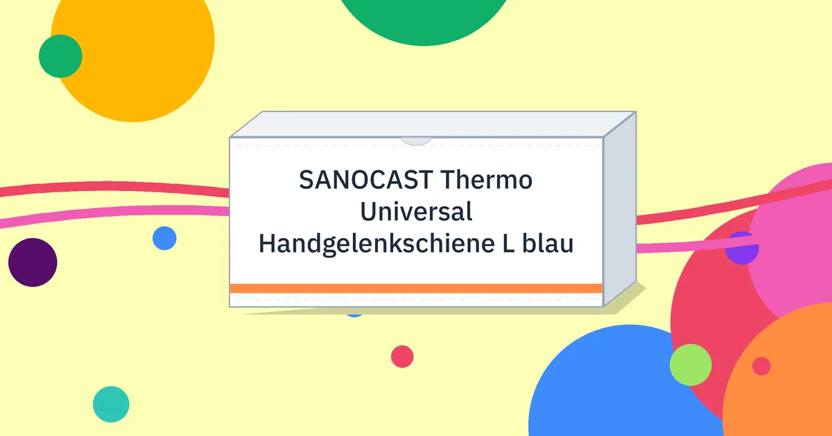 Symbolbild: Packung mit der Aufschrift SANOCAST Thermo Universal Handgelenkschiene L blau (PZN 15260422) – Verfügbarkeit und Bezug in Apotheken in Frankfurt am Main