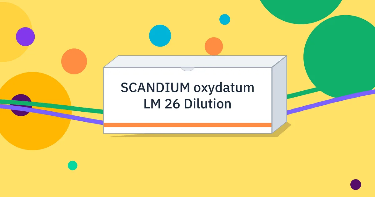 Symbolbild: Packung mit der Aufschrift SCANDIUM oxydatum LM 26 Dilution (PZN 13183700) – Verfügbarkeit und Bezug in Apotheken in Frankfurt am Main