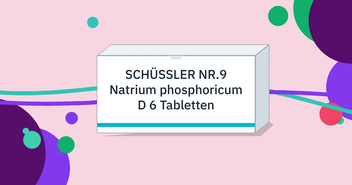 Symbolbild: Packung mit der Aufschrift SCHÜSSLER NR.9 Natrium phosphoricum D 6 Tabletten (PZN 13576859) – Verfügbarkeit und Bezug in Apotheken in Frankfurt am Main