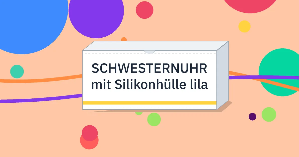 Symbolbild: Packung mit der Aufschrift SCHWESTERNUHR mit Silikonhülle lila (PZN 12482352) – Verfügbarkeit und Bezug in Apotheken in Frankfurt am Main