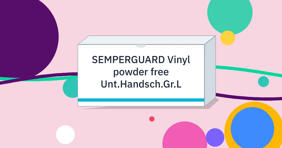 Symbolbild: Packung mit der Aufschrift SEMPERGUARD Vinyl powder free Unt.Handsch.Gr.L (PZN 12365439) – Verfügbarkeit und Bezug in Apotheken in Frankfurt am Main