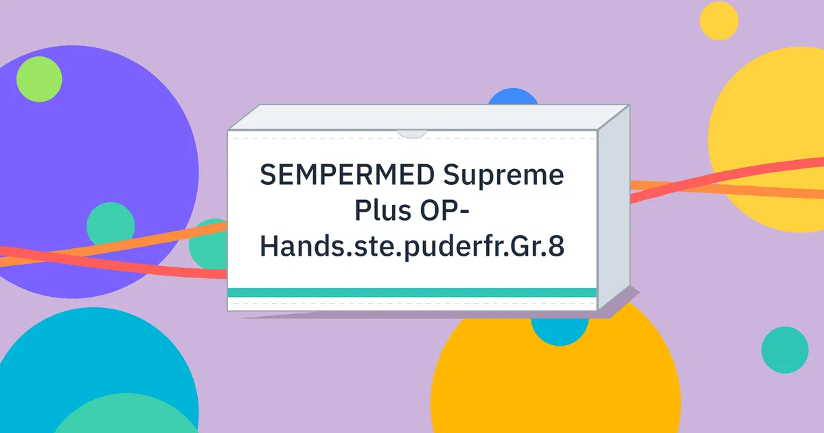 Symbolbild: Packung mit der Aufschrift SEMPERMED Supreme Plus OP-Hands.ste.puderfr.Gr.8 (PZN 11123757) – Verfügbarkeit und Bezug in Apotheken in Frankfurt am Main