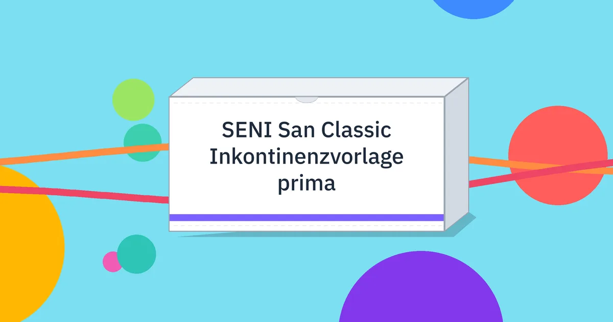 Symbolbild: Packung mit der Aufschrift SENI San Classic Inkontinenzvorlage prima (PZN 20346700) – Verfügbarkeit und Bezug in Apotheken in Frankfurt am Main