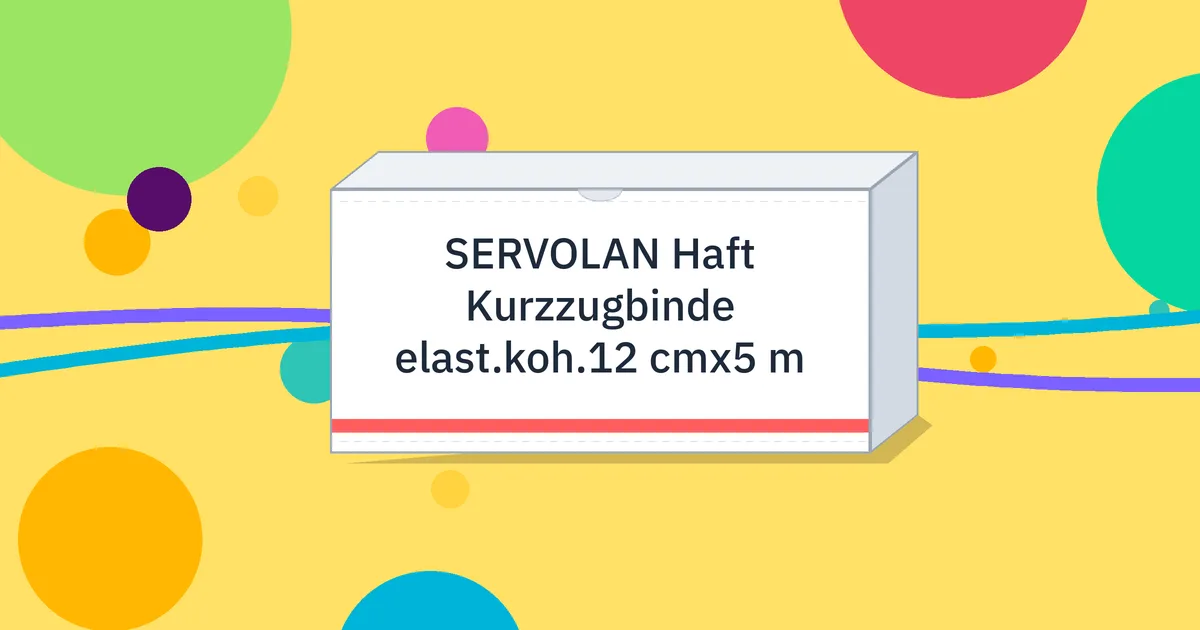 Symbolbild: Packung mit der Aufschrift SERVOLAN Haft Kurzzugbinde elast.koh.12 cmx5 m (PZN 16734916) – Verfügbarkeit und Bezug in Apotheken in Frankfurt am Main