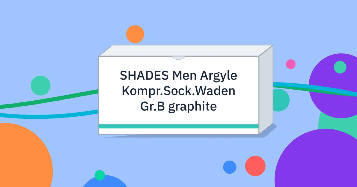Symbolbild: Packung mit der Aufschrift SHADES Men Argyle Kompr.Sock.Waden Gr.B graphite (PZN 15589553) – Verfügbarkeit und Bezug in Apotheken in Frankfurt am Main