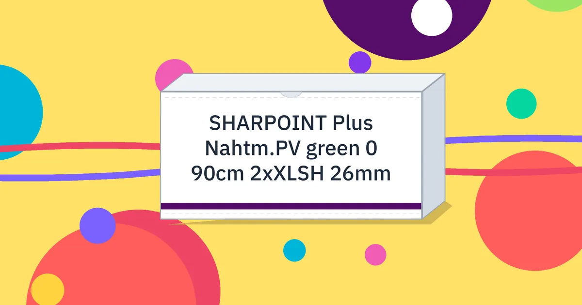 Symbolbild: Packung mit der Aufschrift SHARPOINT Plus Nahtm.PV green 0 90cm 2xXLSH 26mm (PZN 17996340) – Verfügbarkeit und Bezug in Apotheken in Frankfurt am Main