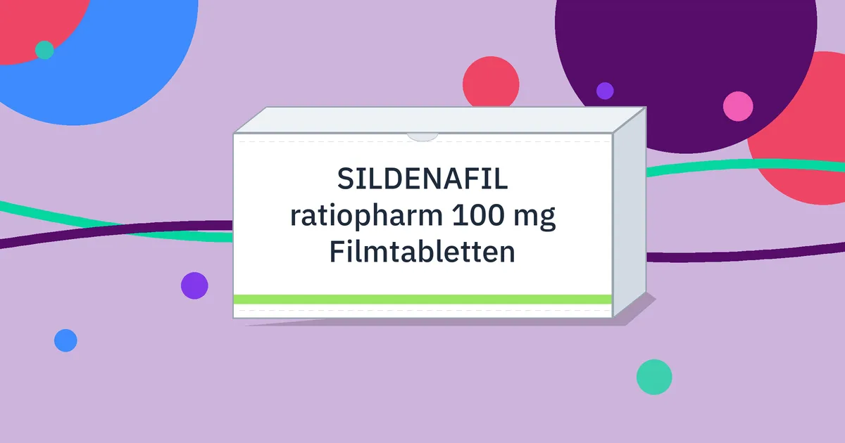 Symbolbild: Packung mit der Aufschrift SILDENAFIL ratiopharm 100 mg Filmtabletten (PZN 00142728) – Verfügbarkeit und Bezug in Apotheken in Frankfurt am Main