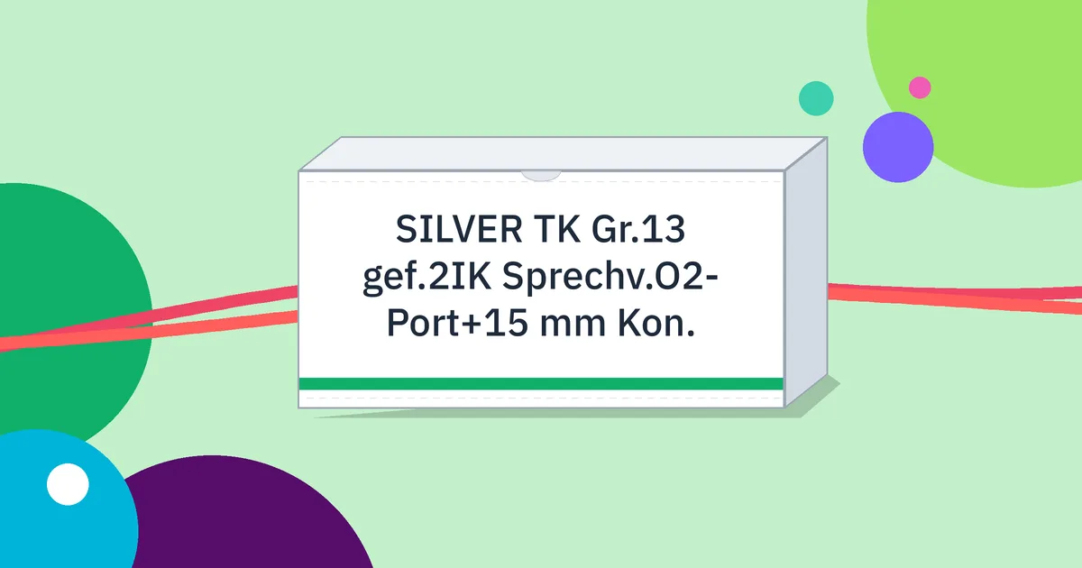 Symbolbild: Packung mit der Aufschrift SILVER TK Gr.13 gef.2IK Sprechv.O2-Port+15 mm Kon. (PZN 10317100) – Verfügbarkeit und Bezug in Apotheken in Frankfurt am Main