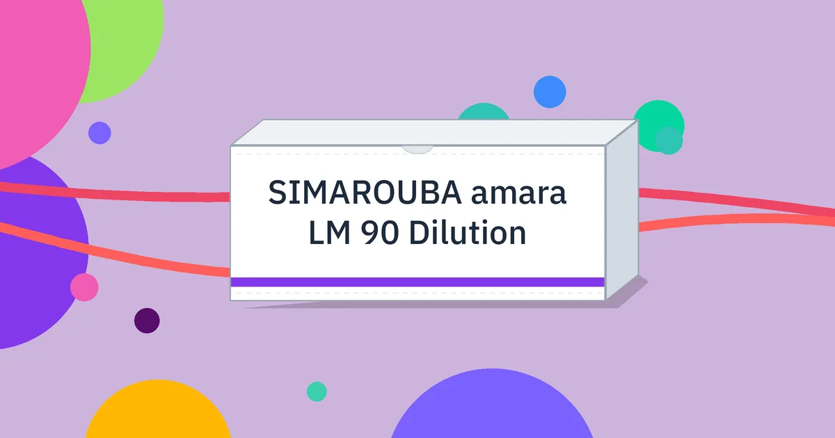 Symbolbild: Packung mit der Aufschrift SIMAROUBA amara LM 90 Dilution (PZN 13680539) – Verfügbarkeit und Bezug in Apotheken in Frankfurt am Main