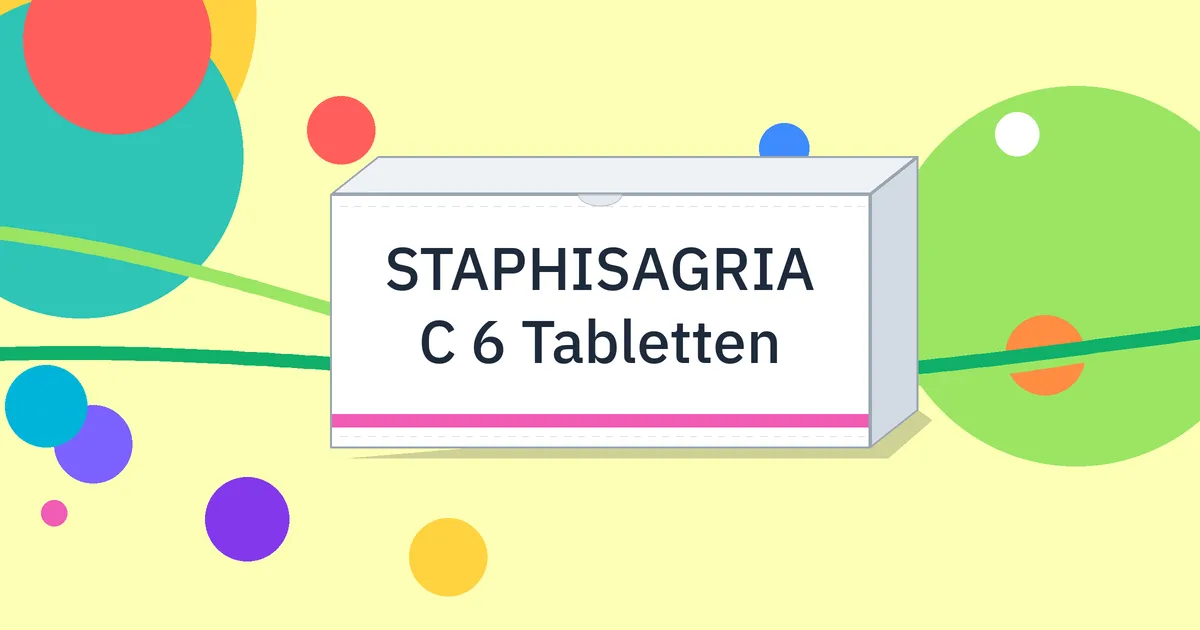 Symbolbild: Packung mit der Aufschrift STAPHISAGRIA C 6 Tabletten (PZN 07180732) – Verfügbarkeit und Bezug in Apotheken in Frankfurt am Main