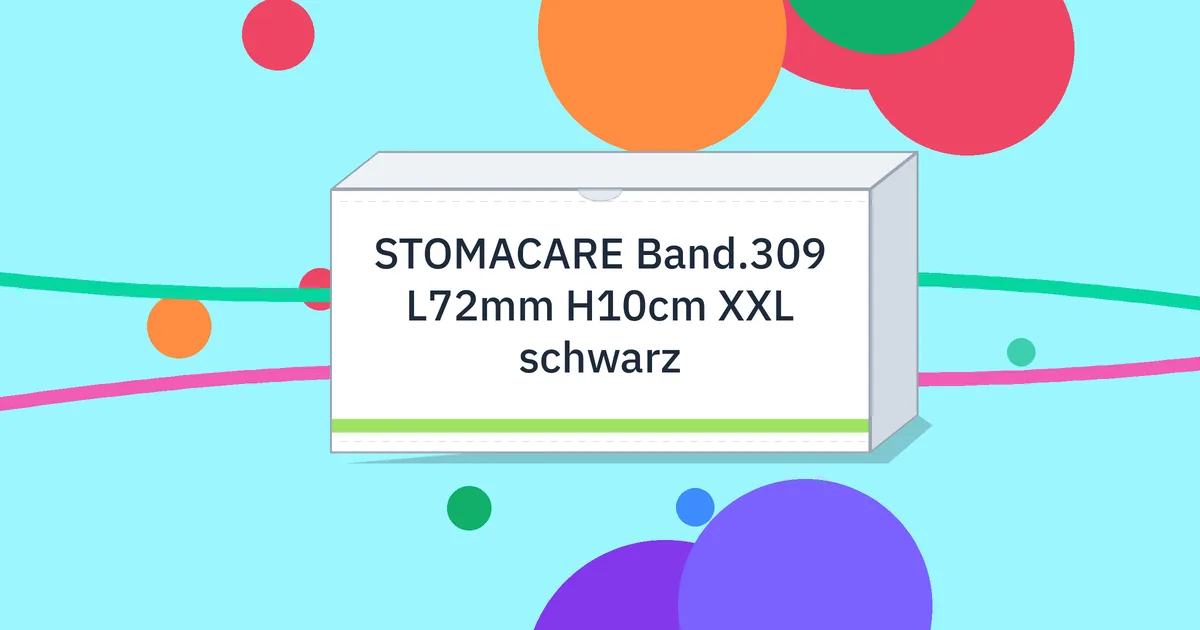 Symbolbild: Packung mit der Aufschrift STOMACARE Band.309 L72mm H10cm XXL schwarz (PZN 10841427) – Verfügbarkeit und Bezug in Apotheken in Frankfurt am Main